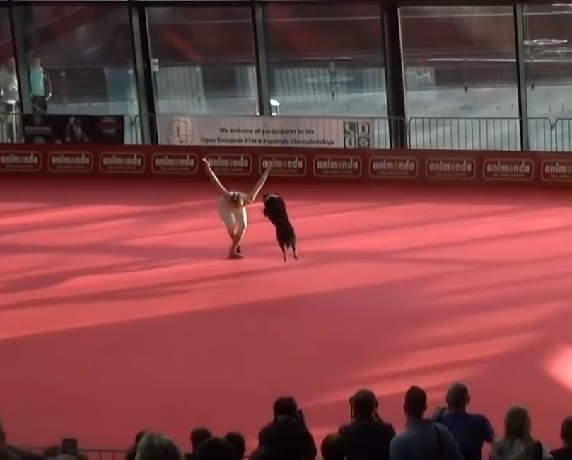 Woman And Dog Perform Touching Dance Together