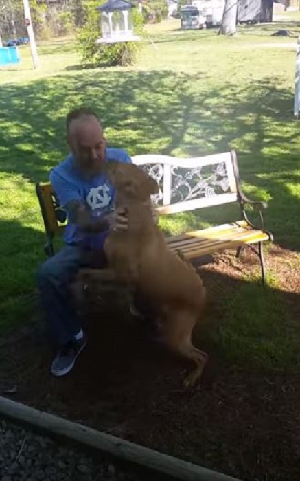 Dog barks at ‘stranger’ going nuts when he smells him up close
