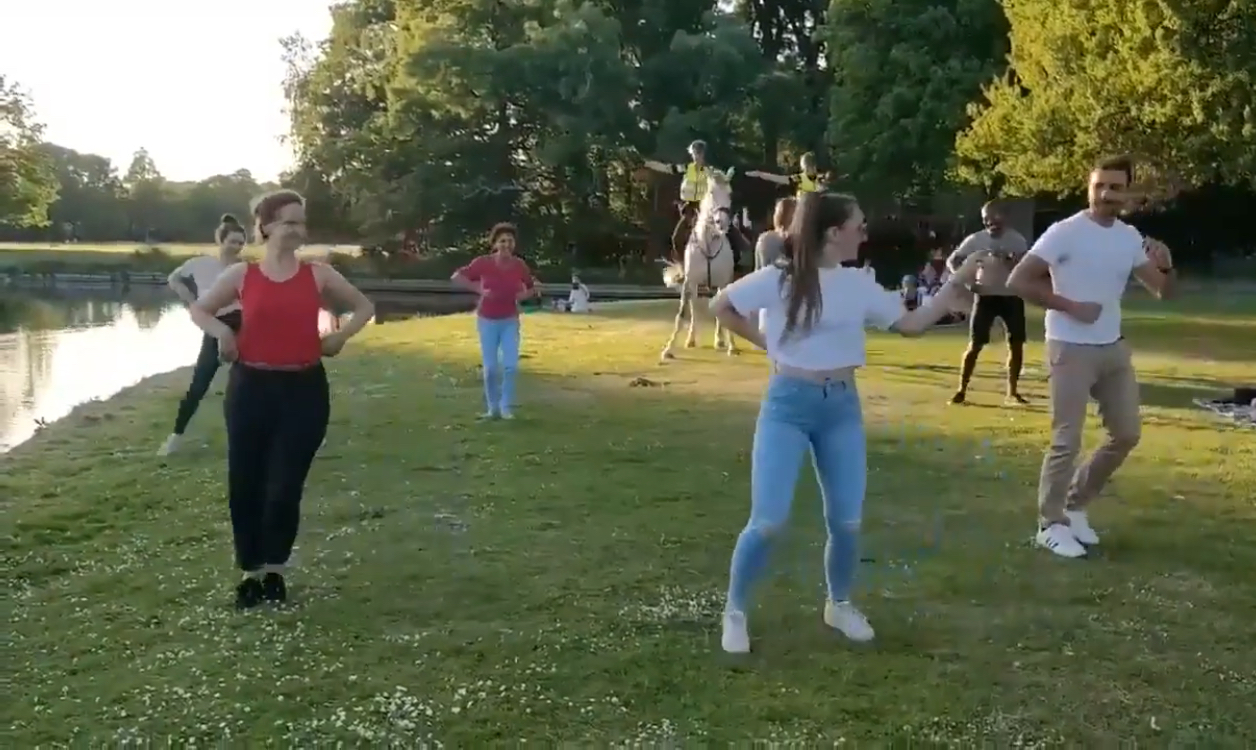 Police horses hilariously crash salsa dance class in park