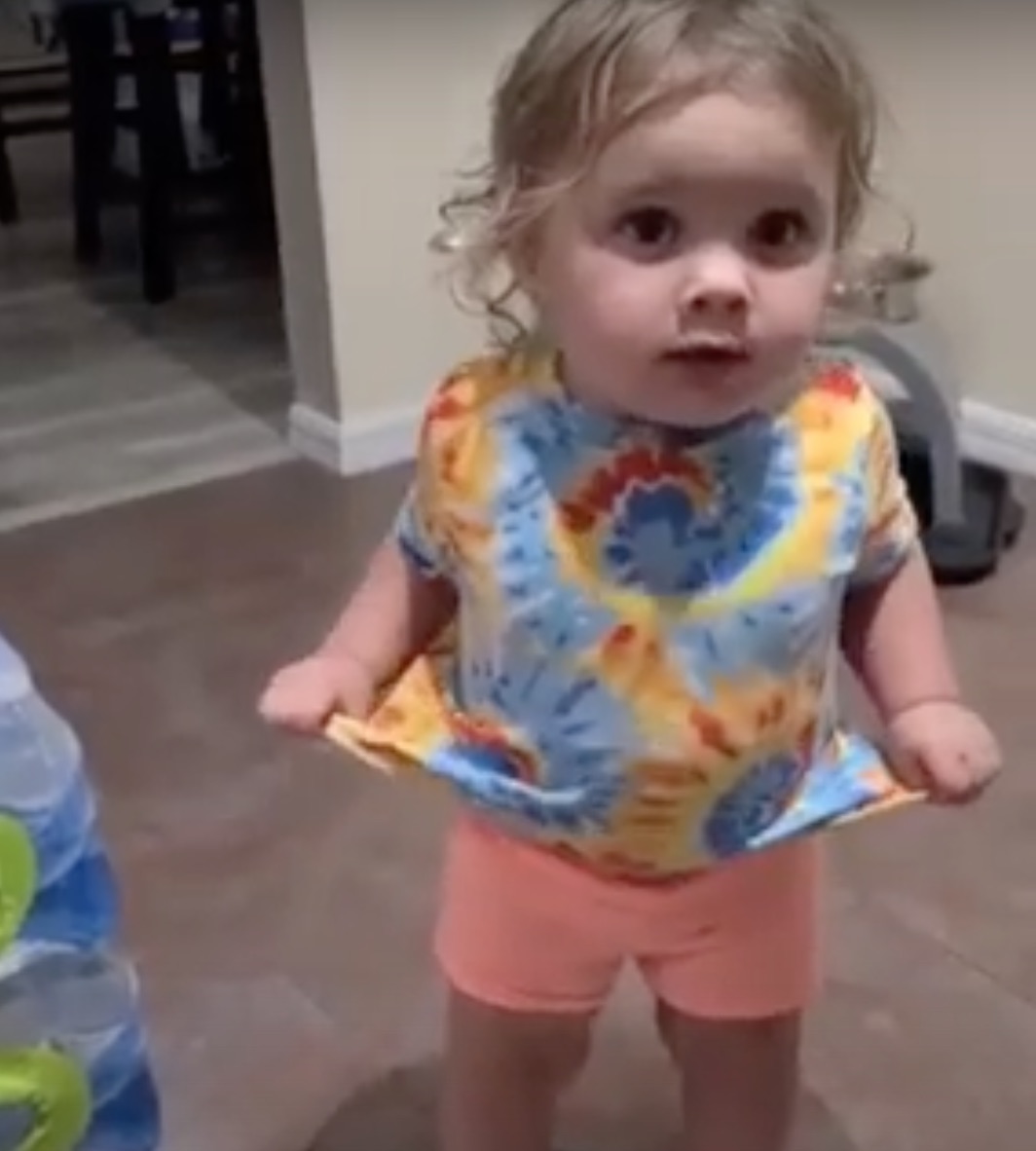 Little girl hilariously denies touching the dog's food
