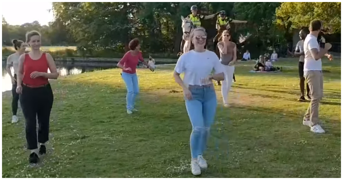 Police horses hilariously crash salsa dance class in park