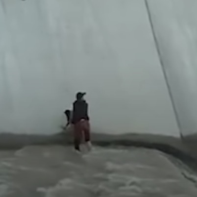 Onlookers form incredible human chain to save dog trapped in reservoir
